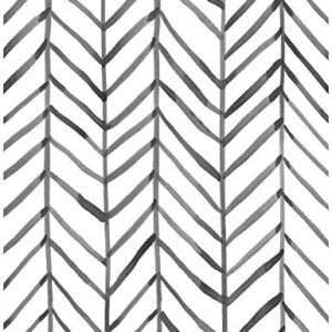 HAOKHOME 96020-1 Boho Stripe Peel and Stick Wallpaper Herringbone Black White Vinyl Self Adhesive Room Decor Contact Paper 17.7in x 9.8ft