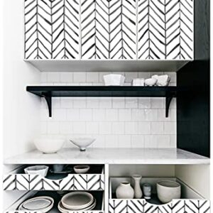 HAOKHOME 96020-1 Boho Stripe Peel and Stick Wallpaper Herringbone Black White Vinyl Self Adhesive Room Decor Contact Paper 17.7in x 9.8ft