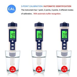 Water Quality Tester, EZ-9909 5 in 1 Function Water Quality Testing Meter PH Salinity TDS EC Tester with Backlight for Aquaculture, Drinking Water, Swimming Pool