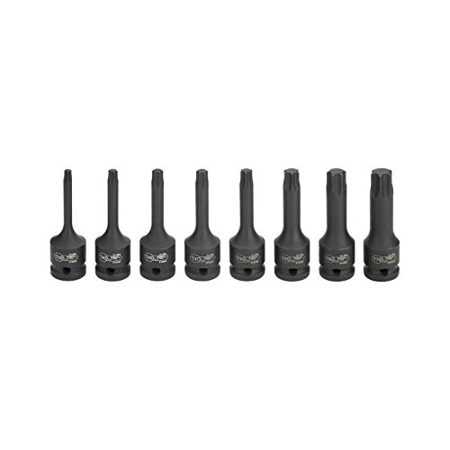 Jetech 8PCS 1/2 Inch Drive Impact Sockets Torx Bit Set, Star Bit Sockets T30-T70, Made with Cr-Mo Steel, One-Piece Construction, Includes Sturdy Blow-Molded Carry Case