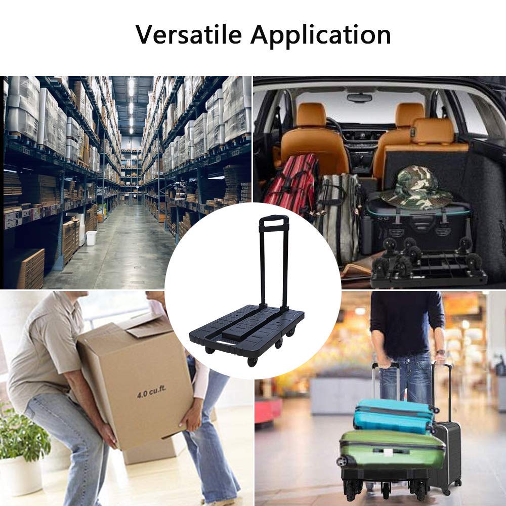 Folding Hand Truck, Wear-Resistant Noiseless 360°Rotate 7 Wheels 245KG/540LBS Capacity Extendable Large Base Adjustable Handle Portable Heavy Duty and Durable Trolley Dolly For Cargo Handling Shopping