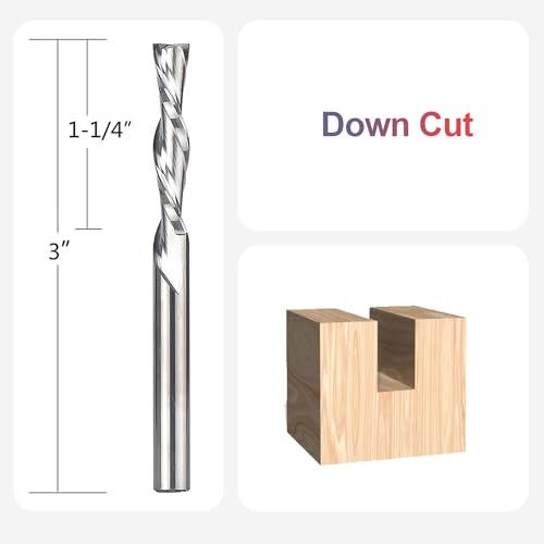 SpeTool Spiral Router Bits with Down Cut 1/4 inch Cutting Diameter, 1/4 inch Shank 3 inch Extra Long HRC55 Solid Carbide CNC End Mill for Wood Cut, Carving