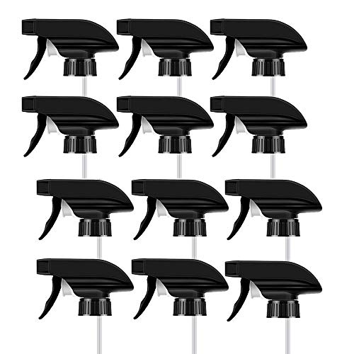 AMORIX 12PCS Spray Bottle Nozzle Trigger Sprayer Black Spray Top - Heavy Duty Replacement Nozzle with Mist Stream Sprayer, Fits 28/400 Boston Spray Nozzle for Bottles, Gardening, Cleaning Solutions