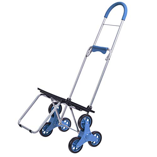 Amazon Basics Folding Stair Climber Shopping Cart Converts into Dolly, 44 inch Handle Height, Blue