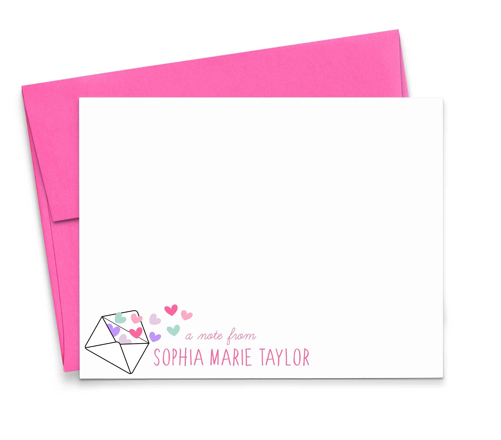 Personalized Girls Stationary with Envelopes FLAT NOTE CARDS, Heart Stationary with Envelopes, Personalized Girls Note Cards with Heart Note Cards with Envelopes, Your Choice of Colors and Quantity