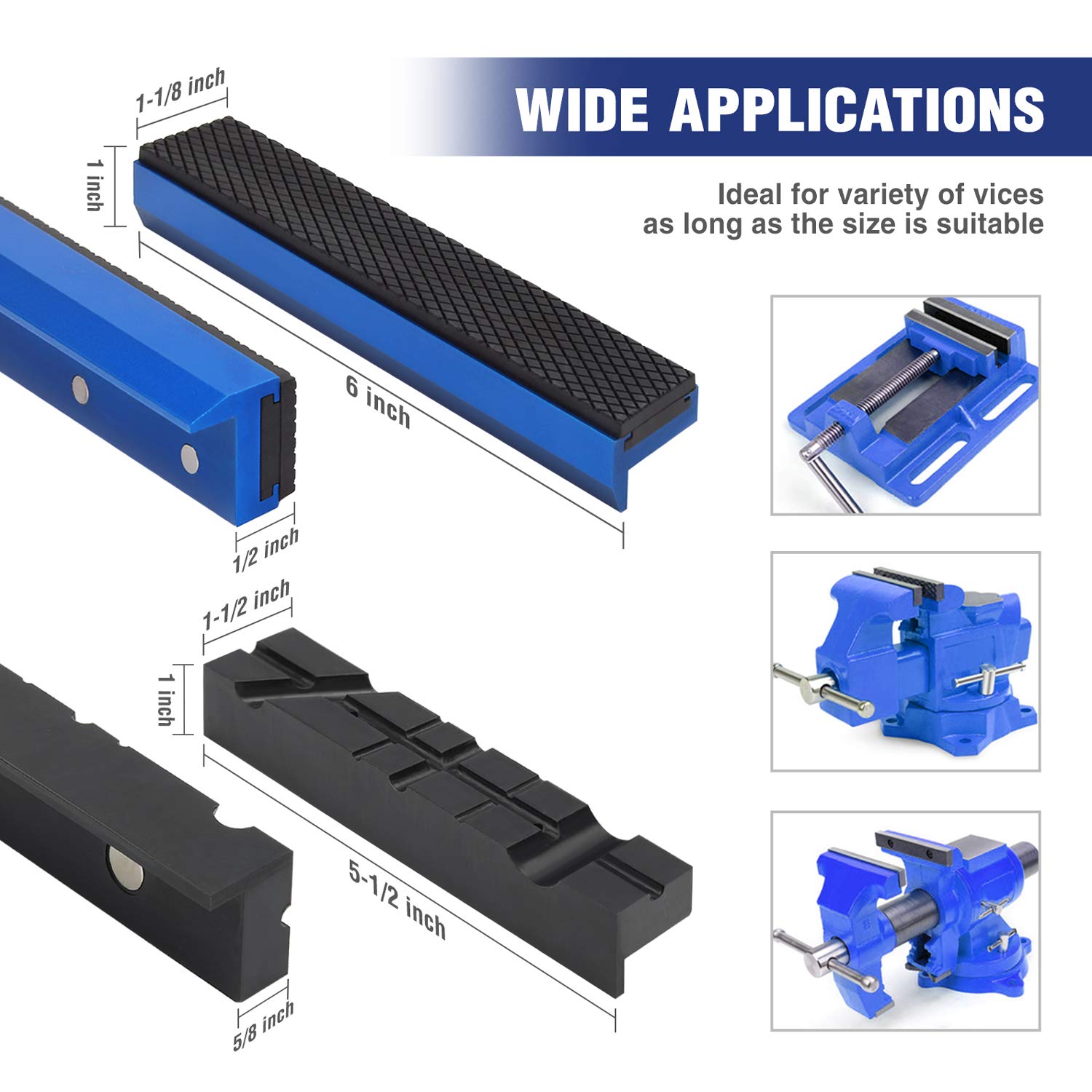 WORKPRO 2-Pair Vise Jaw Pads, Magnetic Vice Jaw Covers Protectors, 5-1/2 inch Multi-Groove Jaw Pads and 6 inch Aluminum Pads Set