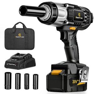 c p chantpower 20v 4.0ah battery powered cordless impact wrench, 1/2 chuck impact gun w/max torque 330 ft lbs (450n.m), 4 pcs sockets,1 hour fast charger and tool bag