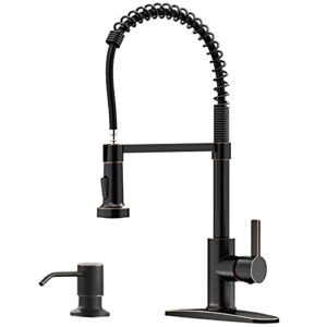 appaso 18” tall kitchen faucet with pull down sprayer oil rubbed bronze - commercial high arc tall modern single handle spring put out kitchen sink faucet with with soap dispenser