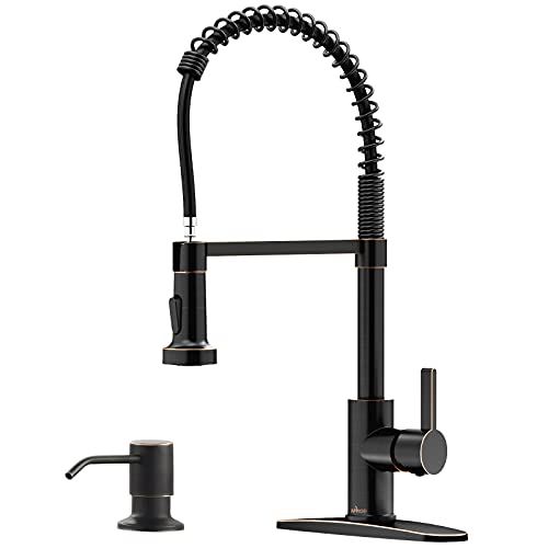 APPASO 18” Tall Kitchen Faucet with Pull Down Sprayer Oil Rubbed Bronze - Commercial High Arc Tall Modern Single Handle Spring Put Out Kitchen Sink Faucet with with Soap Dispenser