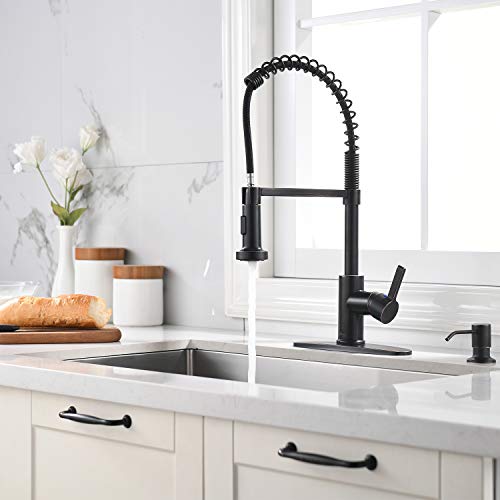 APPASO 18” Tall Kitchen Faucet with Pull Down Sprayer Oil Rubbed Bronze - Commercial High Arc Tall Modern Single Handle Spring Put Out Kitchen Sink Faucet with with Soap Dispenser