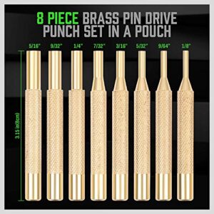 SWANLAKE 8-Piece Brass Punch Set, Removing Repair Tool1/8" - 5/16" Brass Pin Drive Punch Set