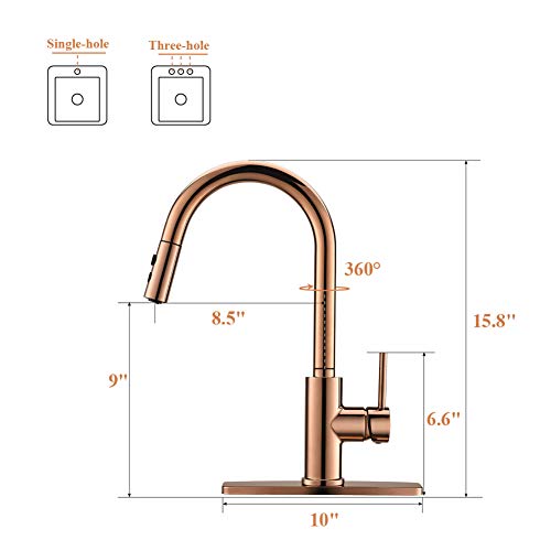 RULIA Copper Rose Gold Kitchen Faucet, Kitchen Sink Faucet, Sink Faucet, Pull-Down Kitchen Faucets, Bar Kitchen Faucet, RV Kitchen Faucet, RB1025