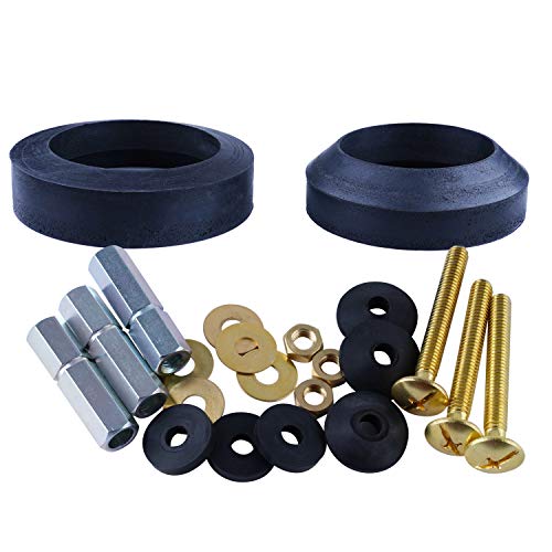 Hibbent Universal Toilet Tank To Bowl Gaskets with 3 Set Brass Hardware Kits Fits Most 3-Inch 3.5-Inch flush valve opening 2-Piece Toilet Tanks