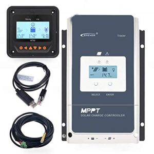 epever 60a mppt solar charge controller 12/24/36/48vdc automatically identifying system voltage with mt50 remote meter & temperature sensor rts & communication cable rs485