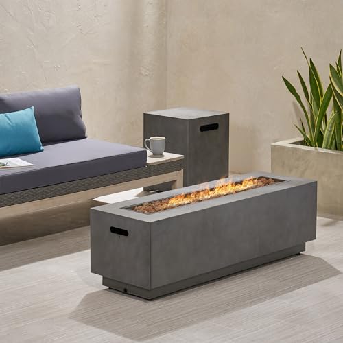 Lynn Outdoor Rectangular Fire Pit with Tank Holder, Concrete