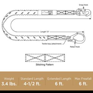 AFP 6FT Single Leg Internal Shock Absorbing Safety Fall Protection Lanyard with Pelican Rebar & Snap Hook |Heavy-Duty Webbing | Roofer, Construction, Scaffolding PPE | OSHA & ANSI Rated