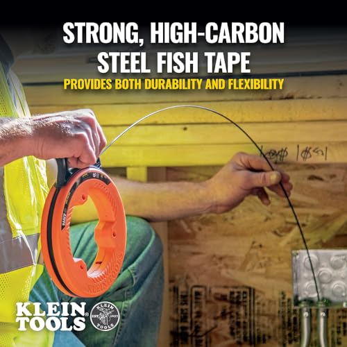 Klein Tools 56331 Electrical Fish Tape, Steel Wire Puller with Double Loop Tip, Optimized Housing and Handle, 1/8-Inch x 50-Foot