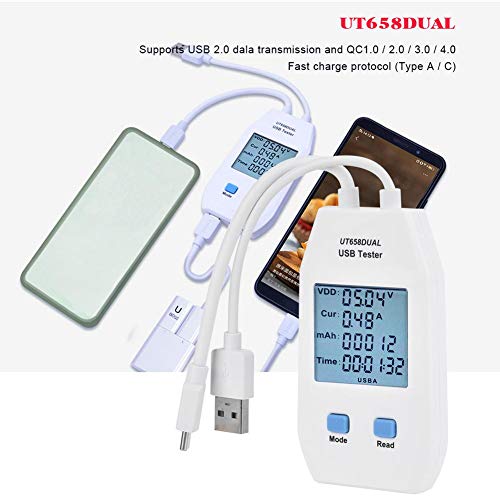 (UT658 Dual) USB Detector Digital Voltmeter Ammeter Power Capacity Voltage Current Meter Used to Inspect USB Chargers, Portable Power Sources