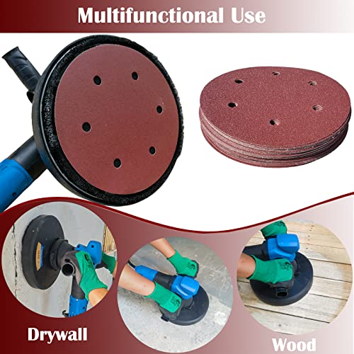 Tonmp 30 PCS 9-Inch 6-Hole Hook-and-Loop Sanding Discs Sander Paper for Drywall Sander -5 Each of 80 100 120 180 240 400 Grits