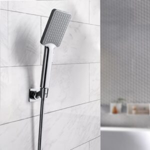 Shower Head Holder Adjustable Handheld Brass Shower Head Bracket Shower Wall Mount Holder Shower Wand Holder, Drill Free Glue Installation(Polished Chrome)