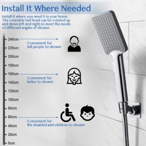 Shower Head Holder Adjustable Handheld Brass Shower Head Bracket Shower Wall Mount Holder Shower Wand Holder, Drill Free Glue Installation(Polished Chrome)