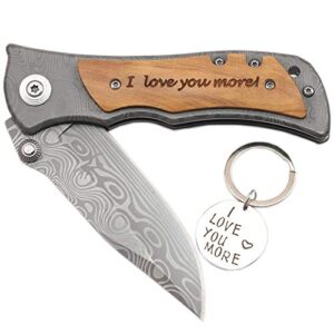 corfara laser engraved pocket knife i love you more, gifts for mens anniversary, boyfriend birthday gifts, husband gifts, personalized gifts for men, valentines gift for him