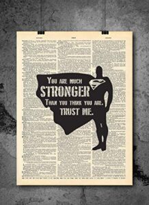 stronger super human - stronger inspirational quote art - authentic upcycled dictionary art print - home or office decor (d49)