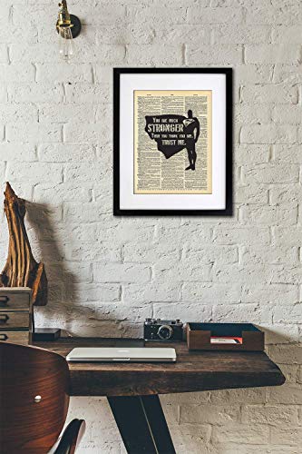 Stronger Super Human - Stronger Inspirational Quote Art - Authentic Upcycled Dictionary Art Print - Home or Office Decor (D49)