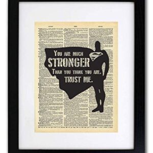 Stronger Super Human - Stronger Inspirational Quote Art - Authentic Upcycled Dictionary Art Print - Home or Office Decor (D49)