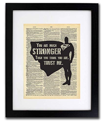 Stronger Super Human - Stronger Inspirational Quote Art - Authentic Upcycled Dictionary Art Print - Home or Office Decor (D49)