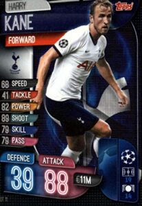 2019-20 topps uefa champions league match attax #tot 11 harry kane tottenham hotspur official futbol soccer trading card game playing card