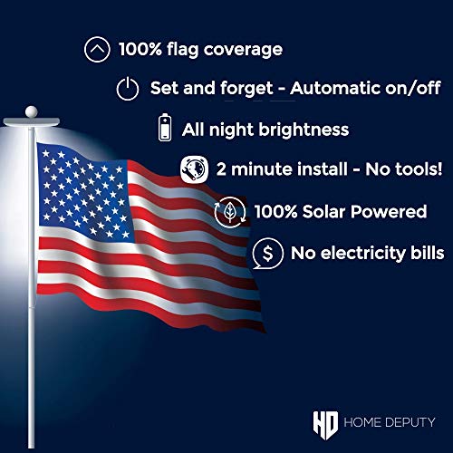 HOME DEPUTY Solar Flag Pole Light - Solar Flag Light - 111 led - Brightest Outdoor flagpole Light for Most in-ground flagpoles - Dusk to Dawn Lighting Power - Pole Topper - Rechargeable Battery