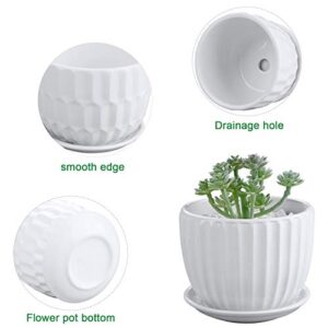 Brajttt Flower Pots, 4 Inch Cylinder Ceramic Plant Pots with Connected Saucer, Mini Ceramic Planters for Succulent and Little Snake Plants (6 Pack, White)