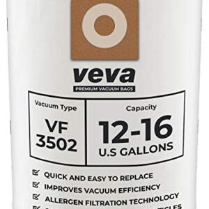 VEVA 10 Pack Premium SuperVac Vacuum Bags VF3502 Compatible with 12-16 Gallon Ridgid Wet/Dry Vacuums