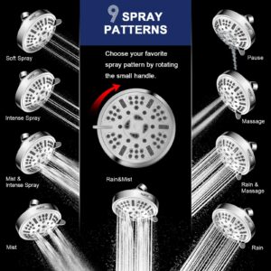 HOPOPRO NBC News Recommended Brand Upgraded 9 Settings High Pressure Shower Head, Fixed Showerhead Adjustable Bathroom Showerhead Multi-functional Rainfall Showerhead for Low Water Flow