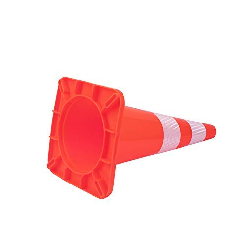 [ 10 Pack ] 28" Traffic Cones PVC Safety Road Parking Cones Weighted Hazard Cones Construction Cones for Traffic Fluorescent Orange w/4" w/6" Reflective Strips Collar (10)