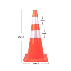 [ 10 Pack ] 28" Traffic Cones PVC Safety Road Parking Cones Weighted Hazard Cones Construction Cones for Traffic Fluorescent Orange w/4" w/6" Reflective Strips Collar (10)