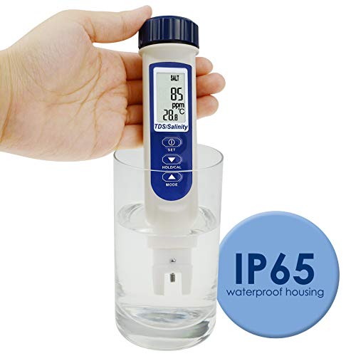 3 in 1 Salt Tester Salinity Meter,TDS/Salinity/Temp Water Quality Tester PPM Meter Pen Type Salinometer Monitor Measurement Salinity Checker for Pond Pool Aquarium Saltwater Seawater with ATC