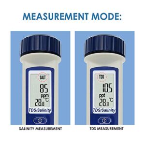 3 in 1 Salt Tester Salinity Meter,TDS/Salinity/Temp Water Quality Tester PPM Meter Pen Type Salinometer Monitor Measurement Salinity Checker for Pond Pool Aquarium Saltwater Seawater with ATC