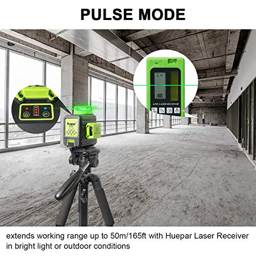 Huepar 3D Cross Line Self-leveling Laser Level 3 x 360 Green Beam Three-Plane Leveling and Alignment Laser Tool, Li-ion Battery with Type-C Charging Port & Hard Carry Case Included - B03CG Pro