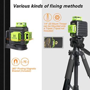 Huepar 3D Cross Line Self-leveling Laser Level 3 x 360 Green Beam Three-Plane Leveling and Alignment Laser Tool, Li-ion Battery with Type-C Charging Port & Hard Carry Case Included - B03CG Pro