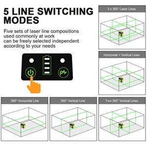 Huepar 3D Cross Line Self-leveling Laser Level 3 x 360 Green Beam Three-Plane Leveling and Alignment Laser Tool, Li-ion Battery with Type-C Charging Port & Hard Carry Case Included - B03CG Pro