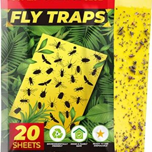 Fruit Fly Trap (20 Pack), Double-Sided Yellow Sticky Traps (Indoor & Outdoor), Fruit Fly Traps for Kitchen & Plants, Fruit Fly Killer - Sticky Gnat Trap Indoor Solution, Fungus Gnat Traps