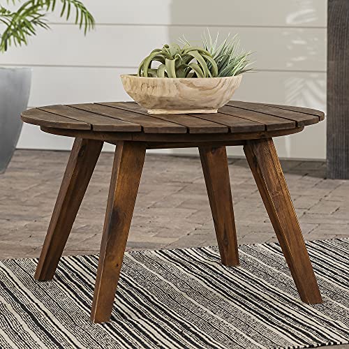 Walker Edison Maarten Modern Solid Acacia Wood Slatted Outdoor Coffee Table, 30 Inch, Dark Brown