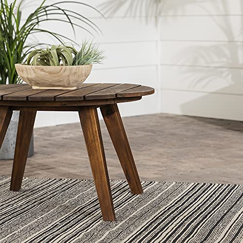 Walker Edison Maarten Modern Solid Acacia Wood Slatted Outdoor Coffee Table, 30 Inch, Dark Brown