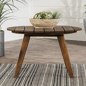 Walker Edison Maarten Modern Solid Acacia Wood Slatted Outdoor Coffee Table, 30 Inch, Dark Brown