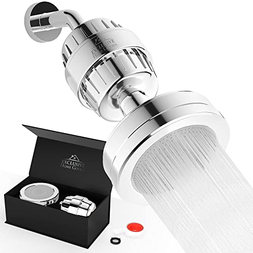 Luxury Filtered Shower Head Set - Filtered Shower Head Combo Removes Chlorine, Heavy Metals, Impurities & Soften Water - High Pressure Rainfall Shower Head with Vitamin C & E Cartridges