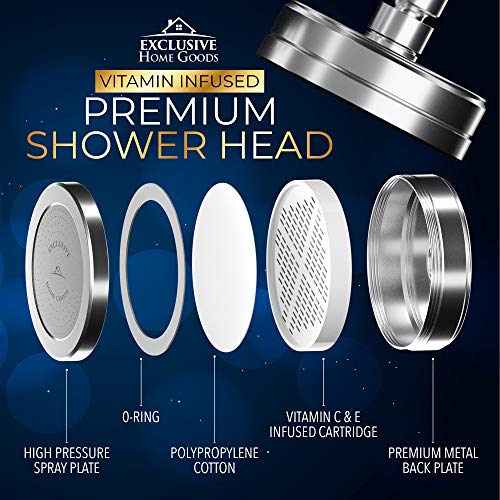 Luxury Filtered Shower Head Set - Filtered Shower Head Combo Removes Chlorine, Heavy Metals, Impurities & Soften Water - High Pressure Rainfall Shower Head with Vitamin C & E Cartridges