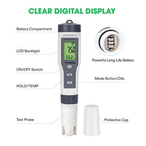 VIVOSUN 3-in-1 Digital pH Meter with ATC, ±0.1 pH Accuracy Water Quality Tester, 0-14.0 pH Measurement Range for Hydroponics, Household Drinking, Pool and Aquarium