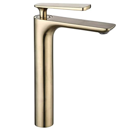 Beelee Bathroom Vessel Sink Faucet Tall Single Handle Brushed Gold Water Stream One Hole Lever Bath Lavatory Faucet Basin Mixer Tap Commercial Brass